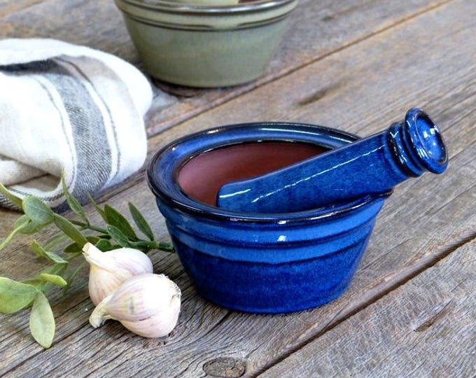 Mortar & Pestle Pottery Mortar and Pestle With Spout, Ceramic Spice Grinder, Ceramic Mortar and ...