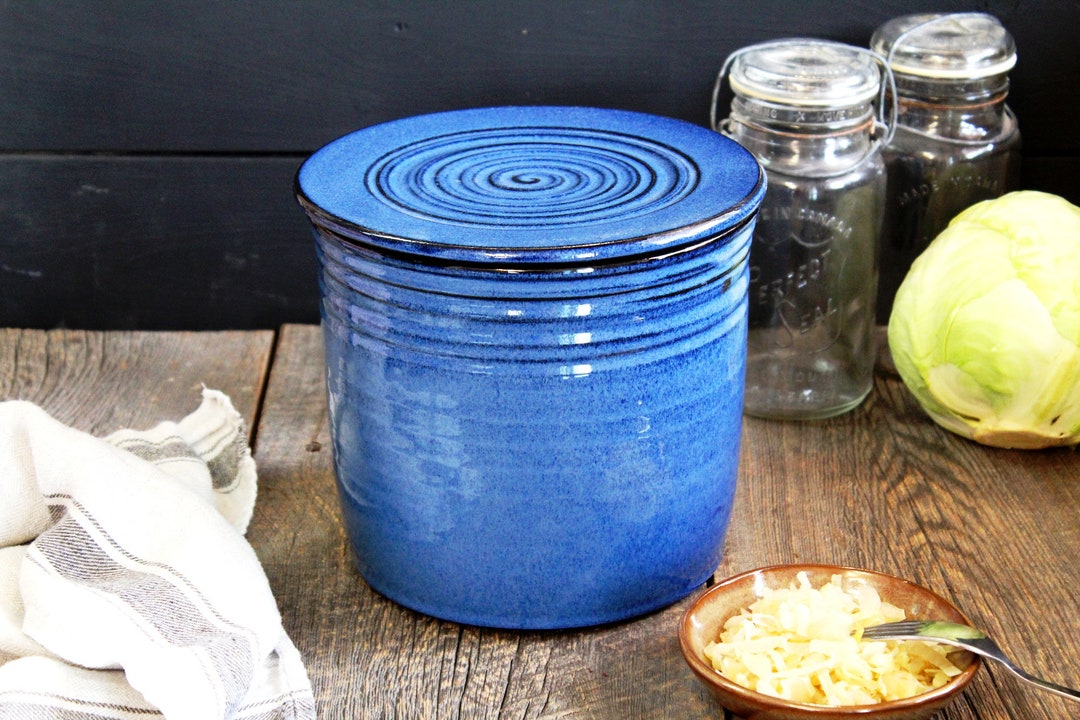 Fermentation Jar - Pottery Sauerkraut Jar W Water Lock, 3,75L Crock ...
