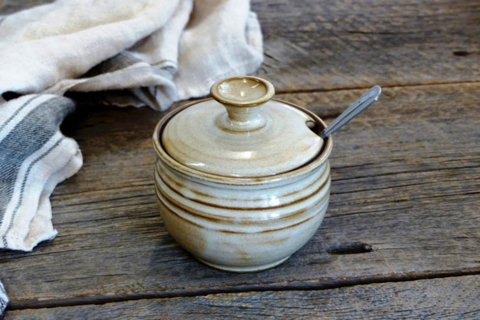 Sugar Bowl Pottery Sugar Pot With Spoon Rest 250 G of Sugar - Etsy