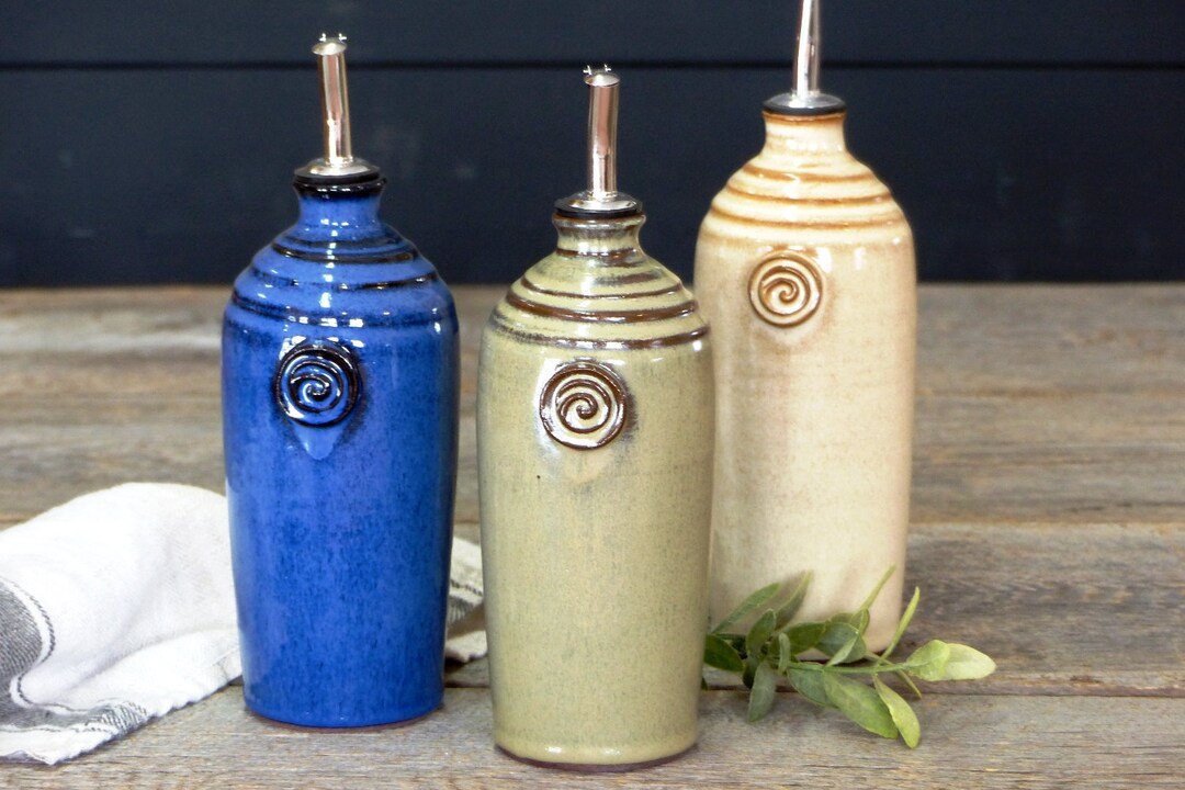 Olive Oil Cruet – Pottery Oil Bottle With Spout, 550 Ml Ceramic Olive ...