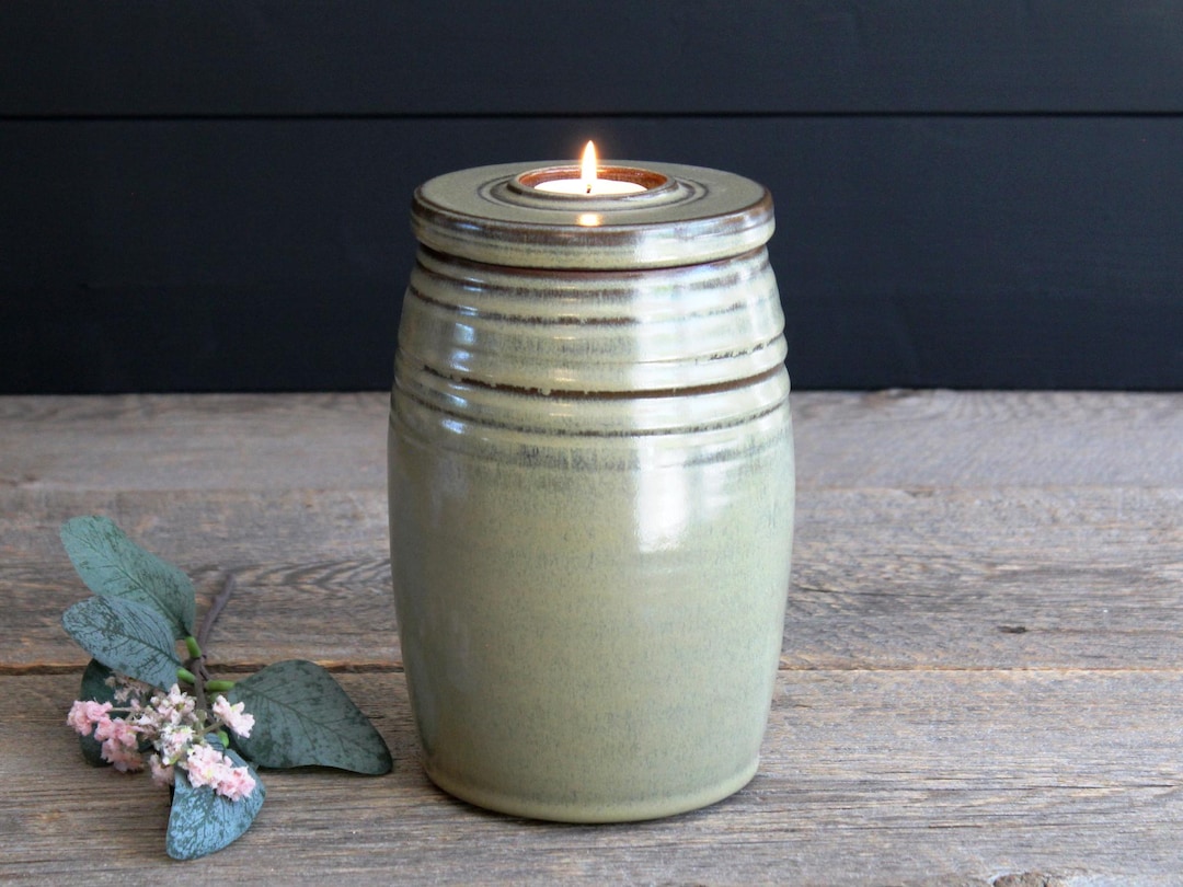 Tealight Candle Cremation Urn - Pottery Large Ashes Urn, 105 Cubic Inch ...