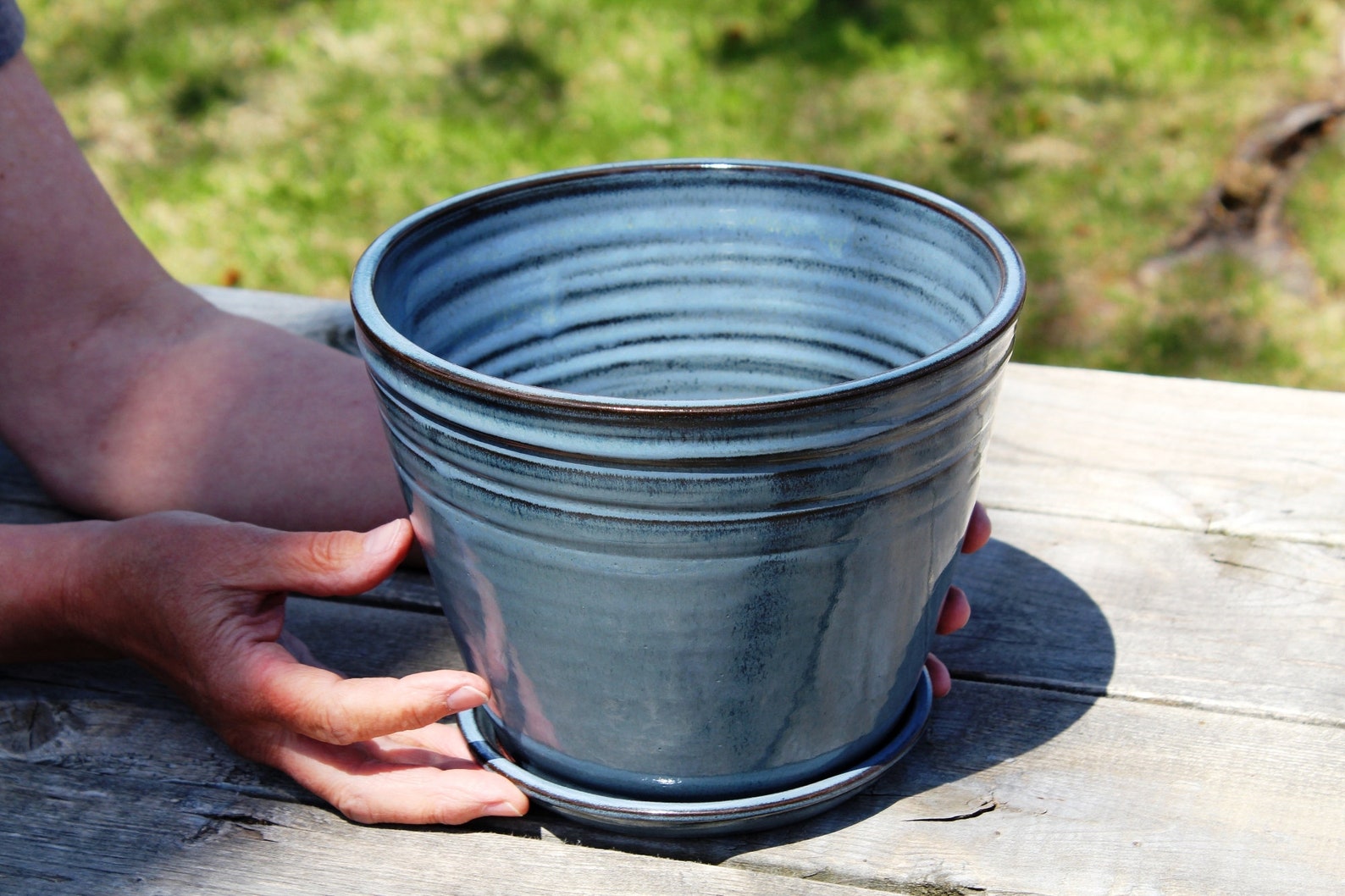 Planter– Pottery Large V-shaped Planter, Flower Pot With Optional ...