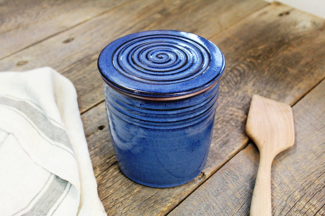Large Jar – Pottery Large Flat Lid Jar, 2L Ceramic Jar, Pottery Crock ...