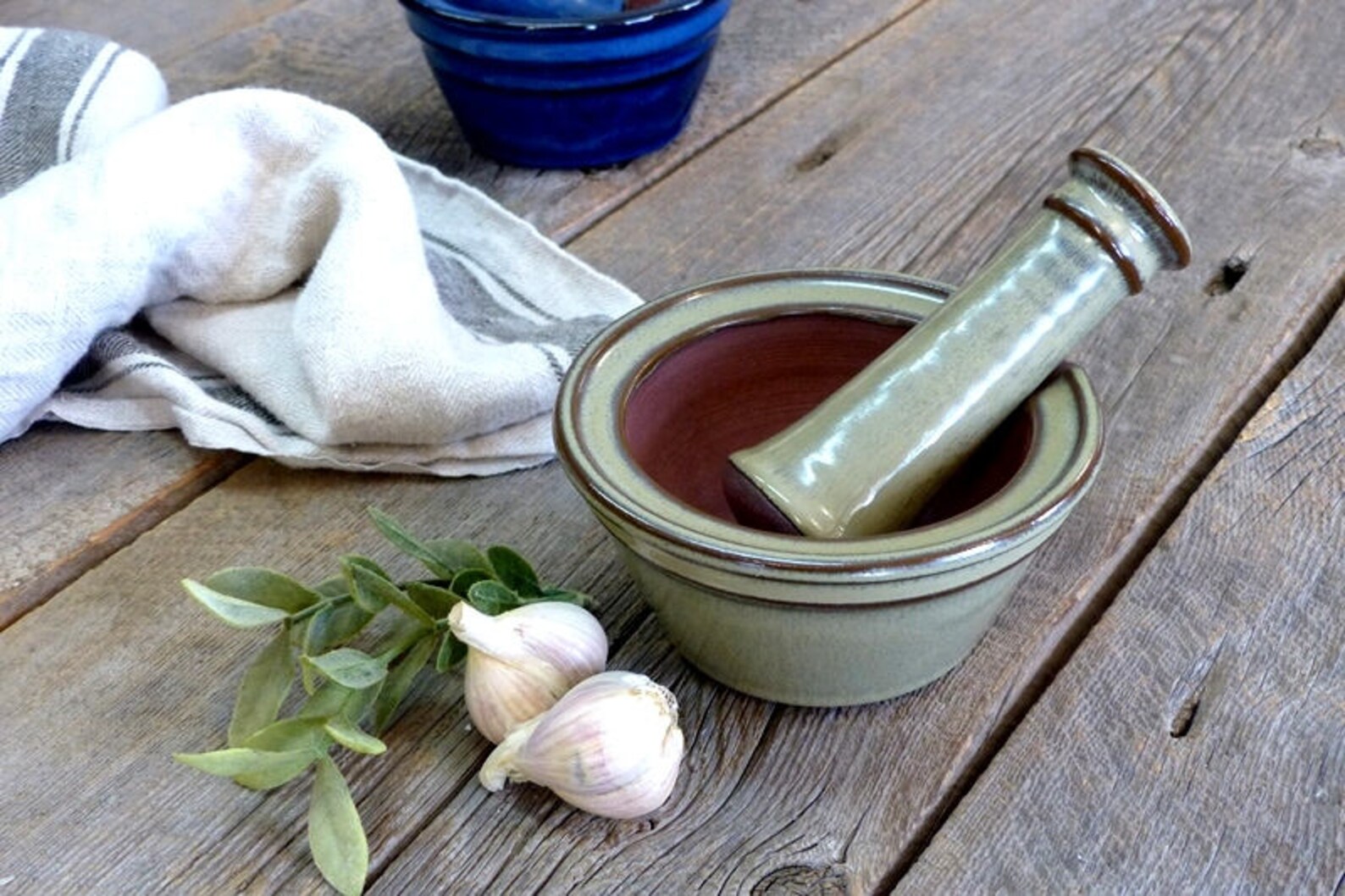 Mortar & Pestle – Pottery Mortar and Pestle With Spout, Ceramic Spice ...