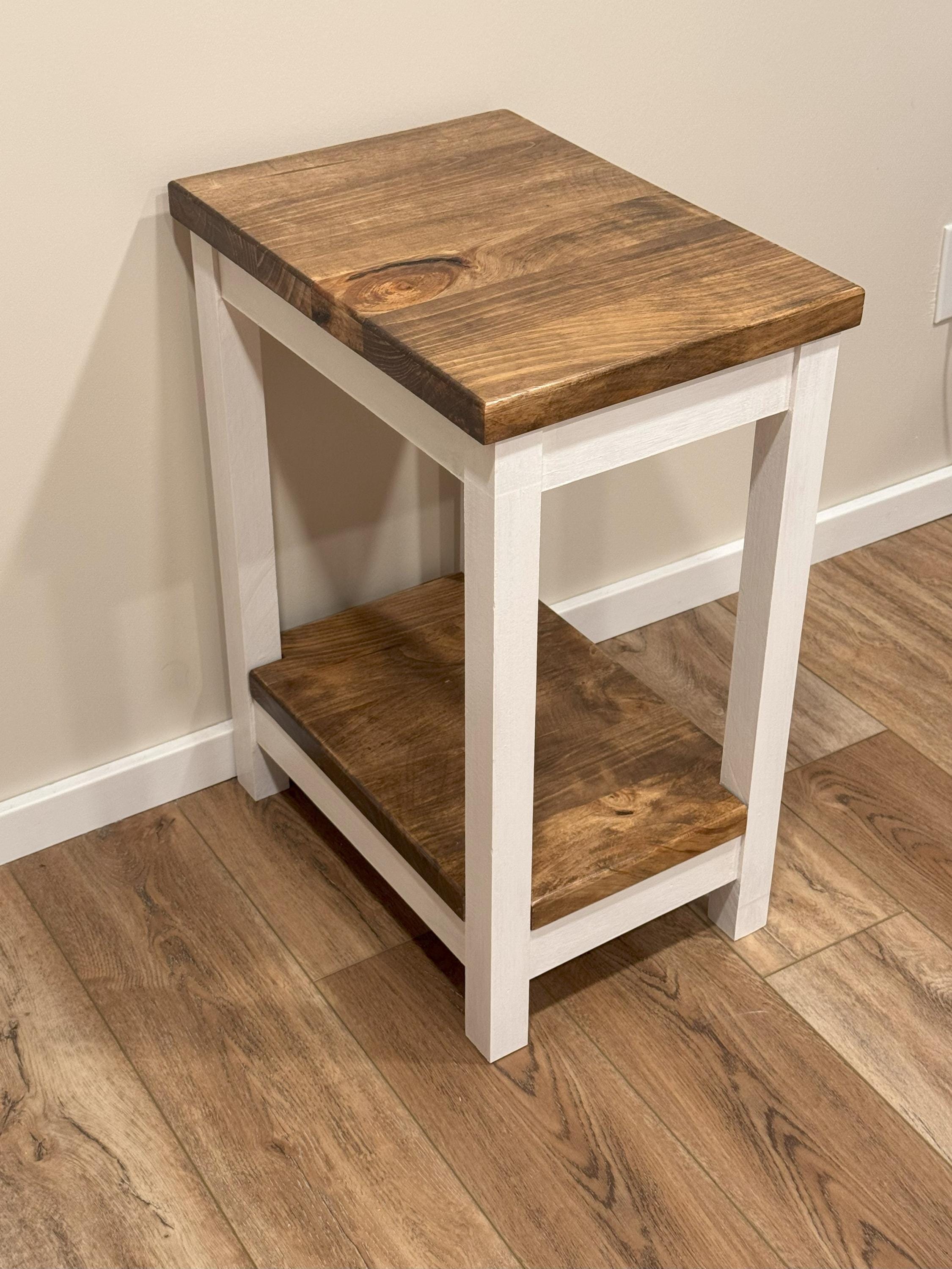 Farmhouse End Table – Rustic Wood Table With Shelves – Night Stand ...