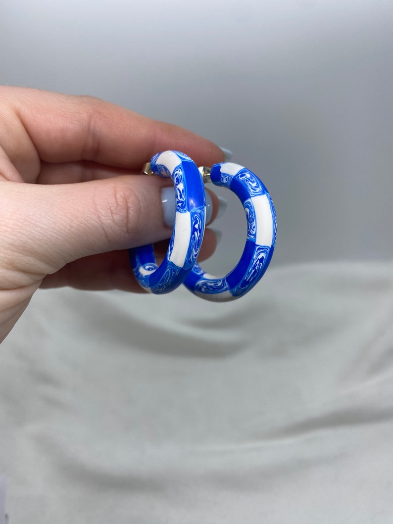 Gingham Style Blue Hoops - Etsy