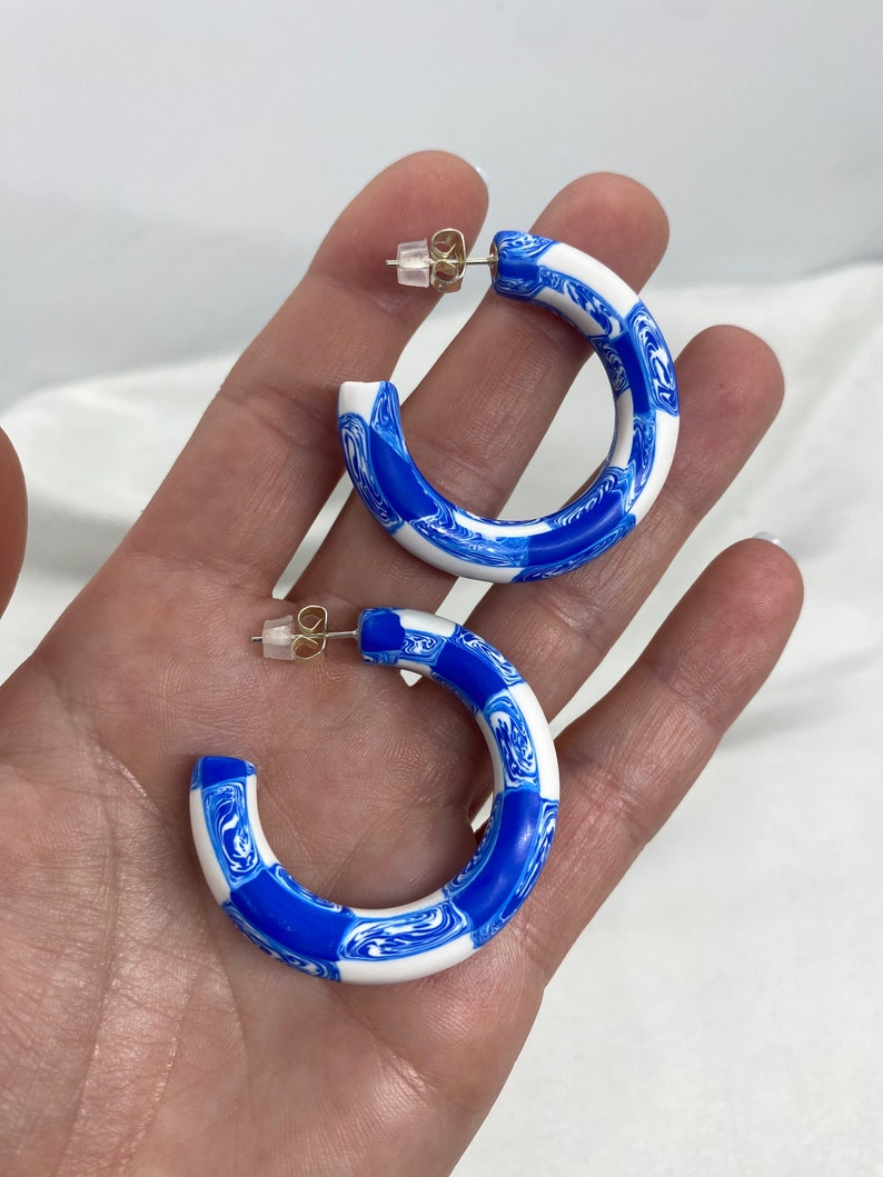 Gingham Style Blue Hoops - Etsy