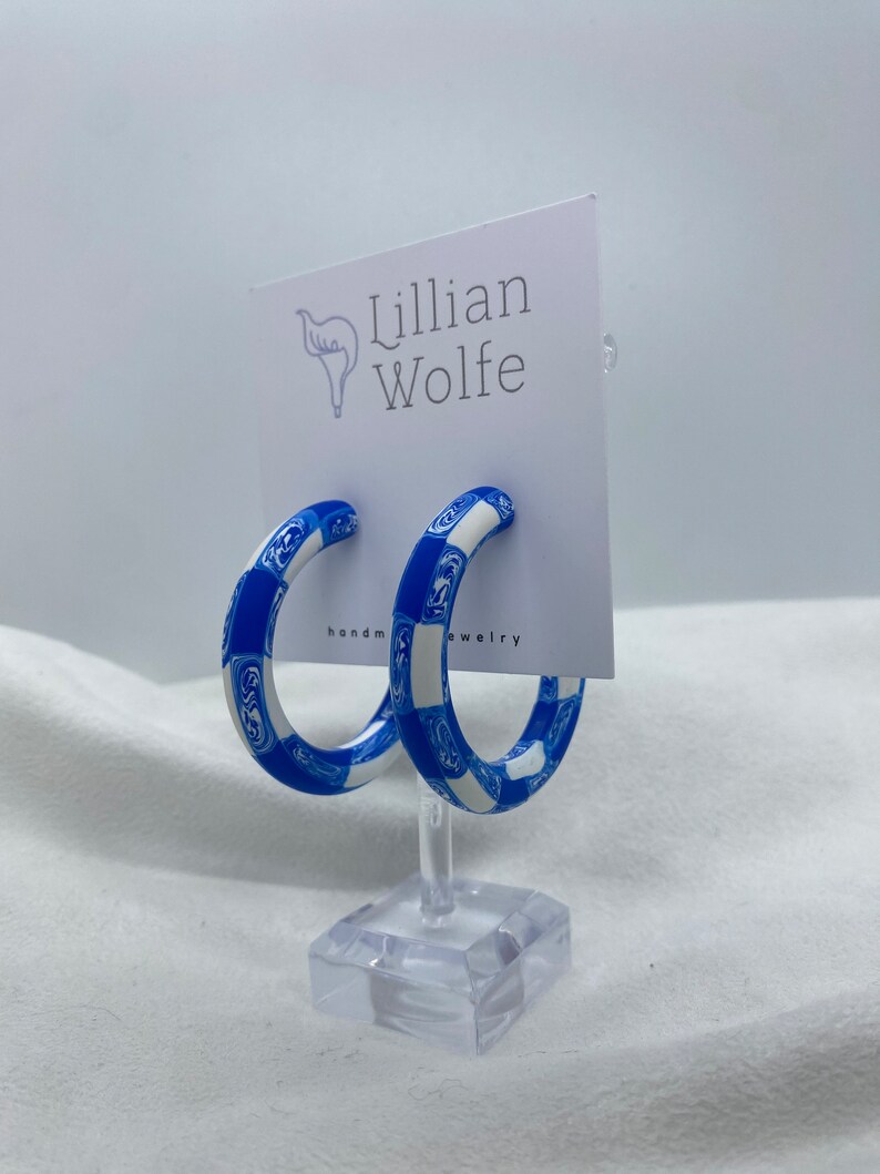 Gingham Style Blue Hoops - Etsy