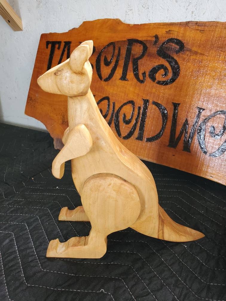 Hand Carved Wooden Kangaroo Sculpture Holding Wooden Koala Platehome ...