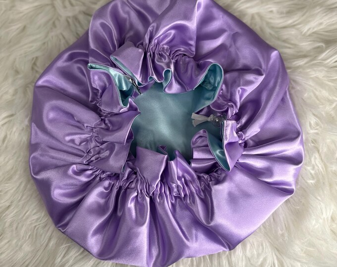 Lavender Seafoam Satin Bonnet | Reversible Bonnet | Adjustable Bonnet ...