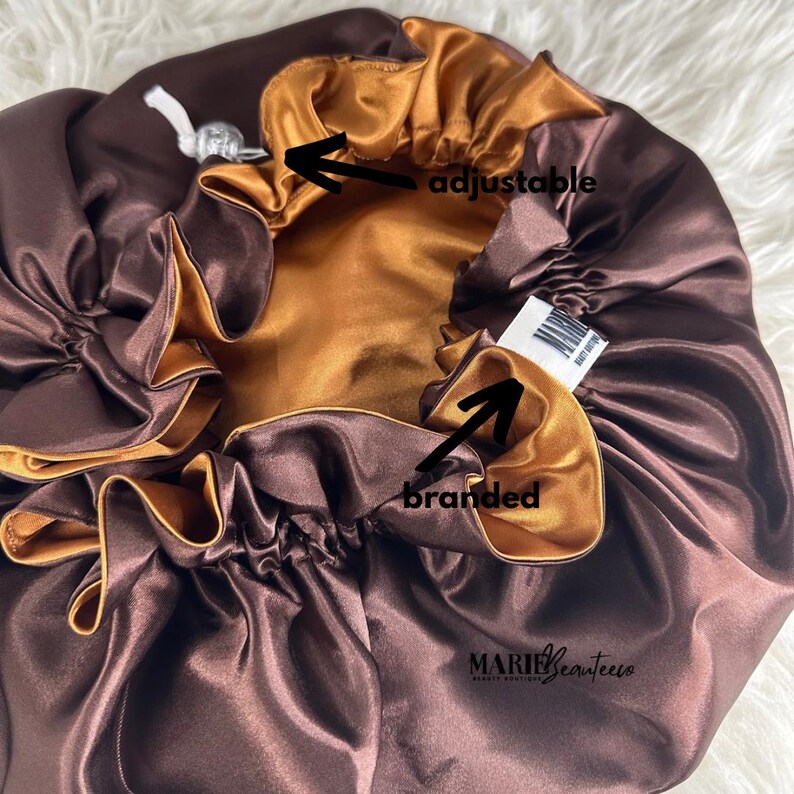 Brown Gold Reversible Satin Bonnet: Reversible Adjustable Silk Sleep ...
