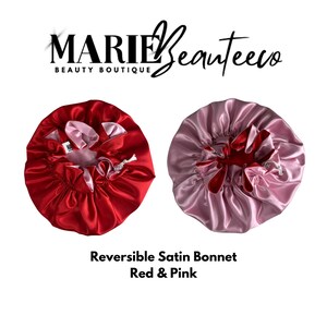 Red Pink Reversible Satin Bonnet: Reversible Adjustable Silk Sleep Cap ...