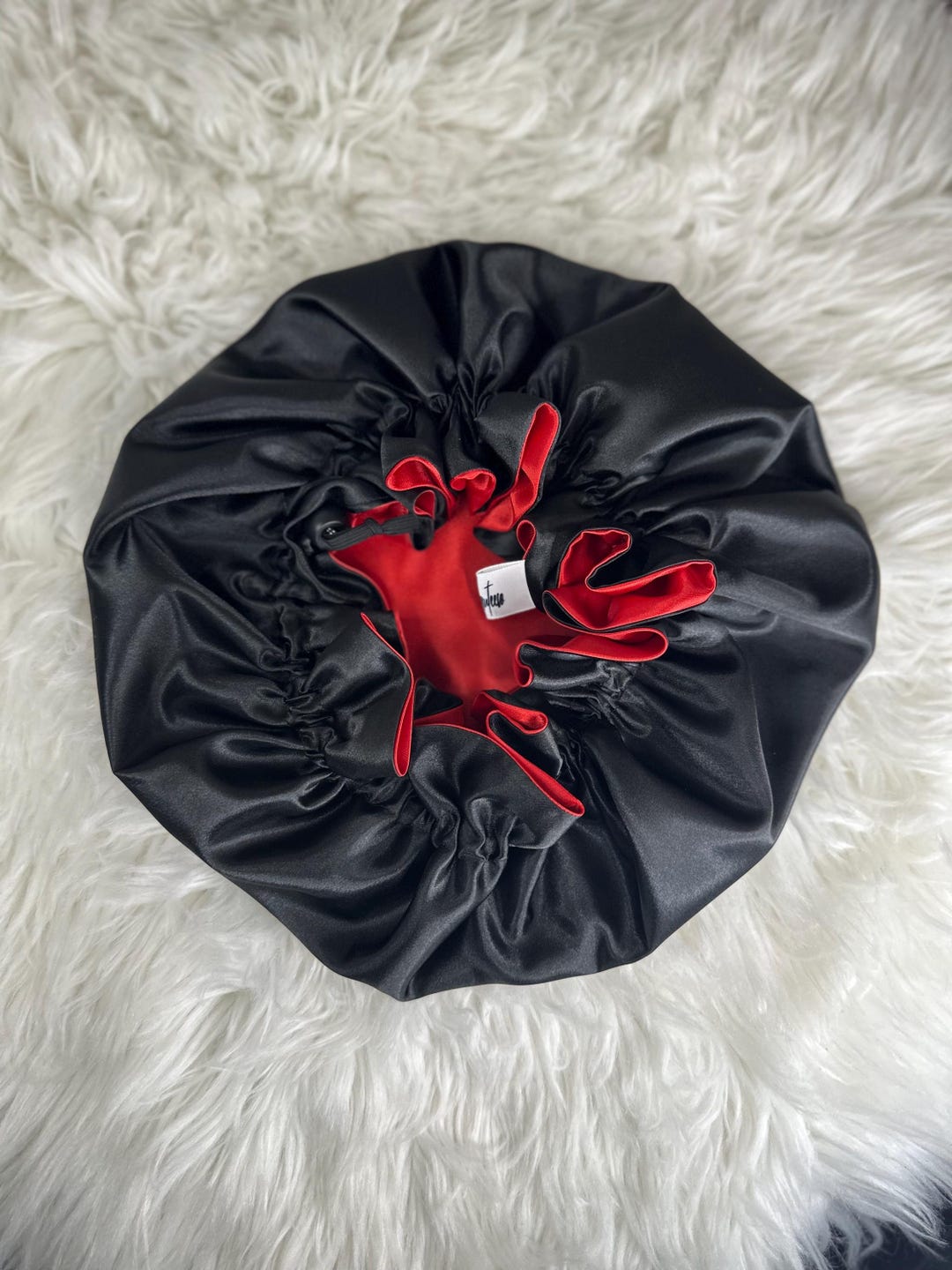 Black | Red Satin Bonnet | Reversible Bonnet | Adjustable Bonnet ...