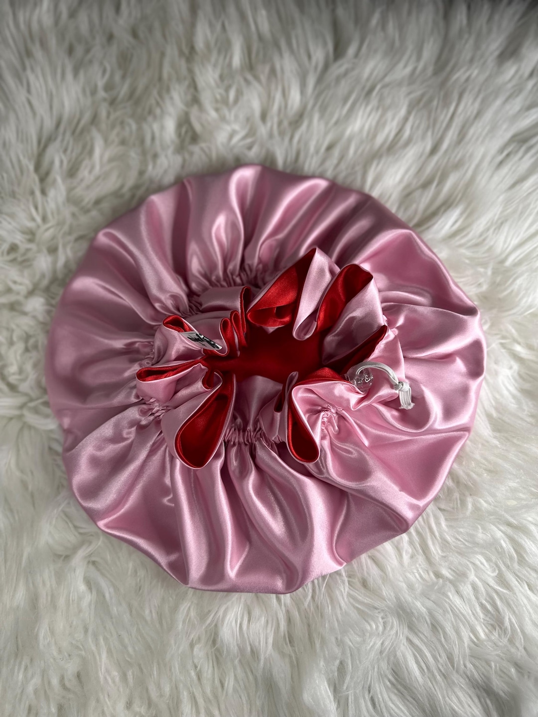 Red Pink Reversible Satin Bonnet: Reversible Adjustable Silk Sleep Cap ...