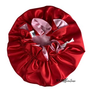 Red Pink Reversible Satin Bonnet: Reversible Adjustable Silk Sleep Cap ...