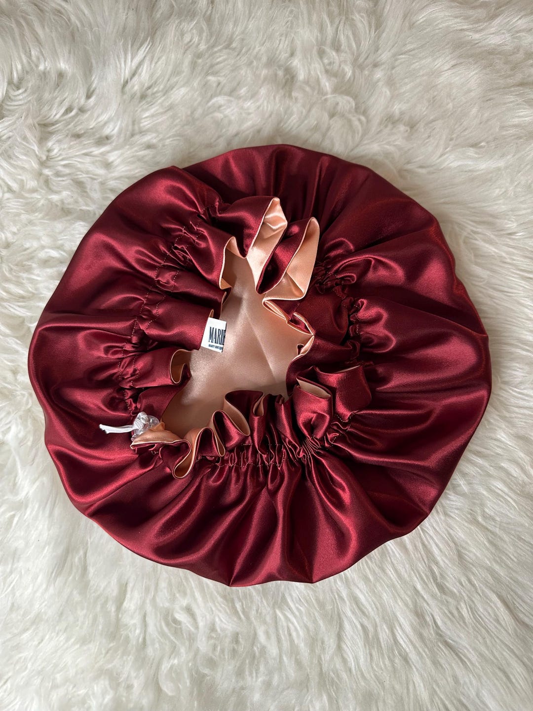 Burgundy | Peach Satin Bonnet | Reversible Bonnet | Adjustable Bonnet ...