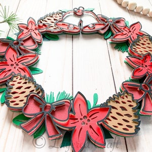 Christmas Wreath Poinsettia Flower Wreath Holiday Door Decorations DIY ...