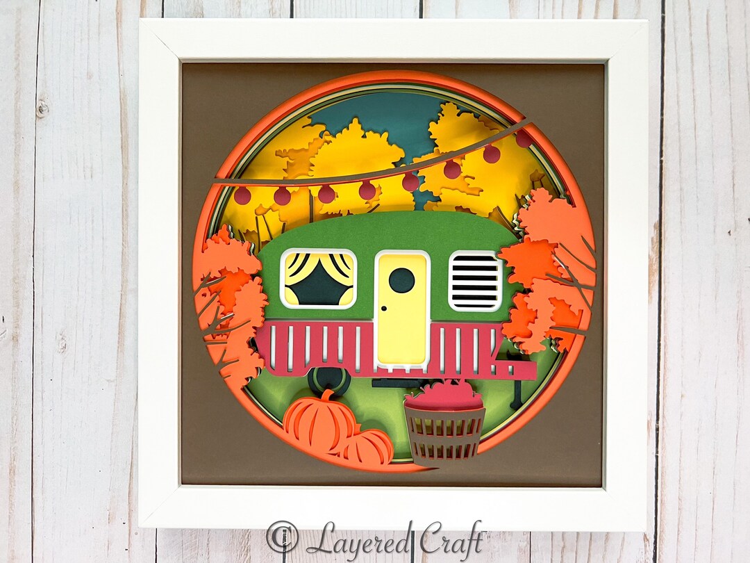 Fall Camper 3D Layered Shadow Box Autumn Leaves Retro Camper Decor ...