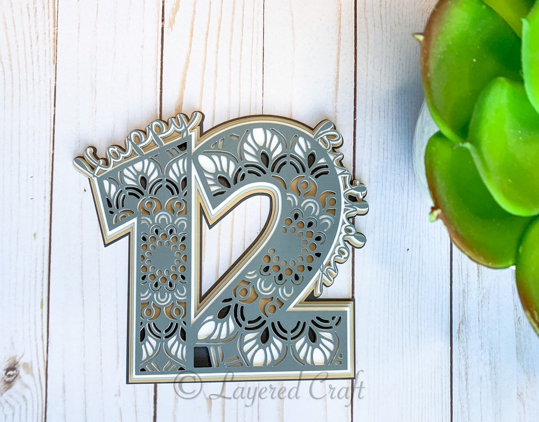 3D SVG 12th Birthday Decoration, 3D Layered Mandala Cake Topper - Etsy