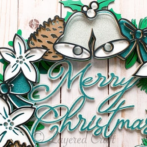 3D Merry Christmas Poinsettia Winter Foliage Wreath - Mandala Layered ...