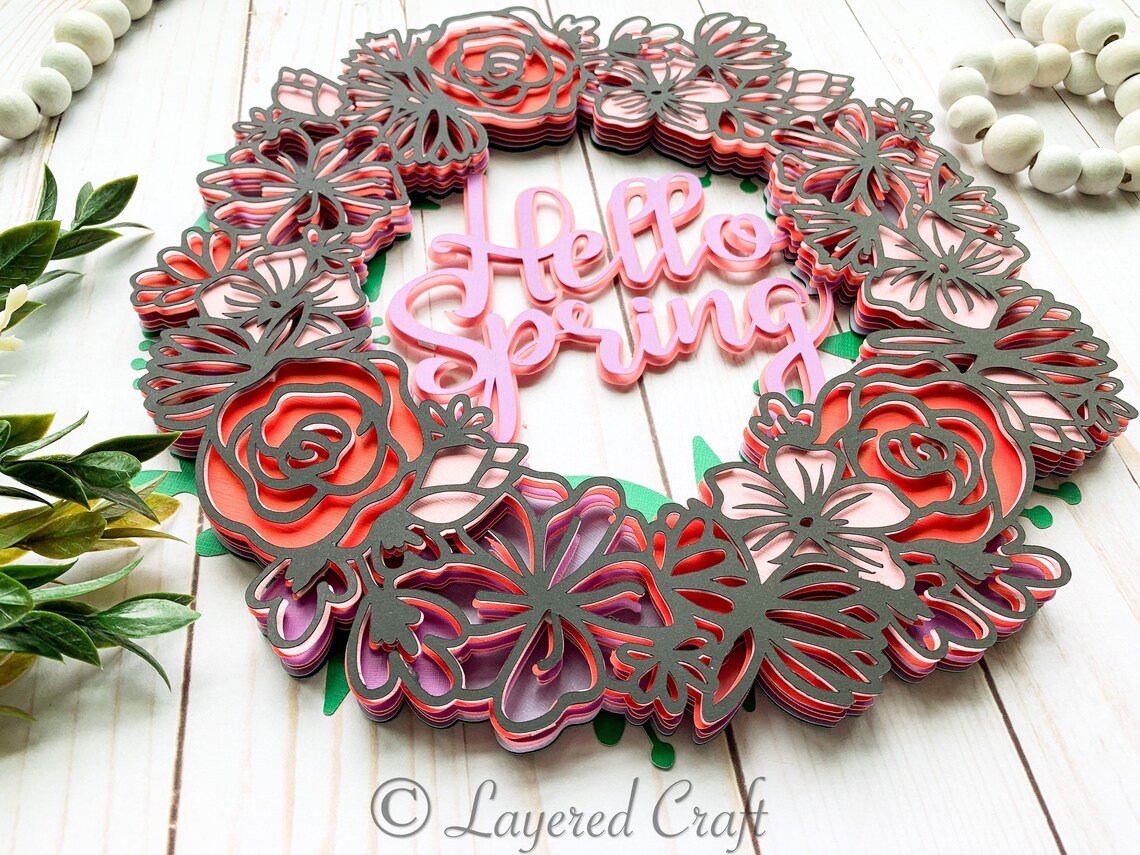 3D SVG Hello Spring Floral Wreath Mandala Layered Digital Cut - Etsy