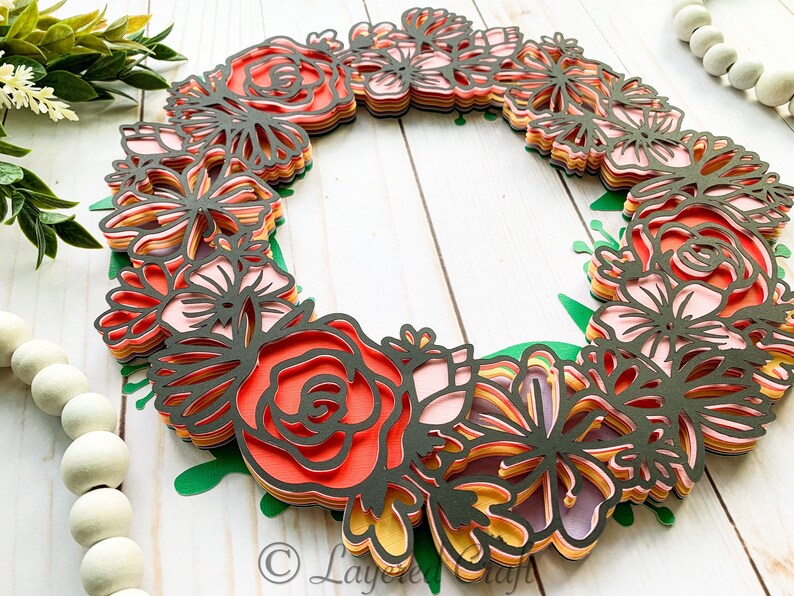3D SVG Flower Spring Garden Wreath- Mandala Layered Digital Cut File - Etsy