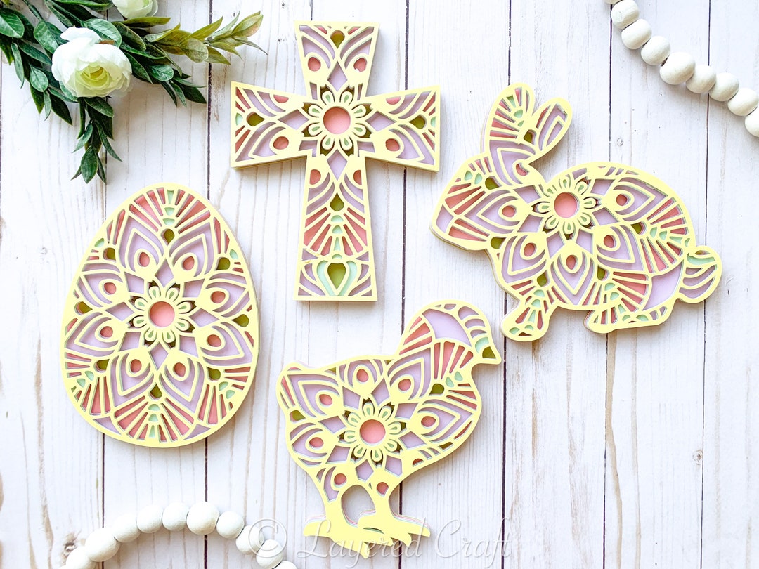 Easter Bunny Decorations Mandala Cross Easter Egg Decor Baby Chick ...