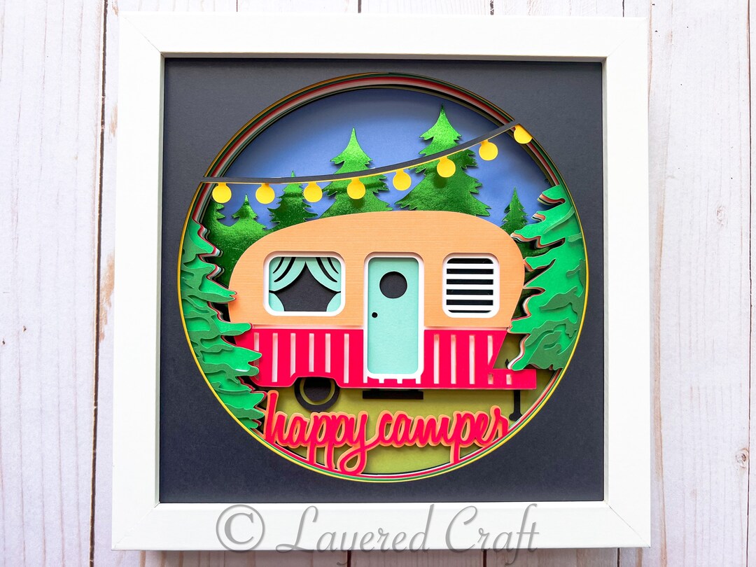 Happy Camper 3D SVG RV Glamping Shadow Box Camper Decor Retro Camper ...