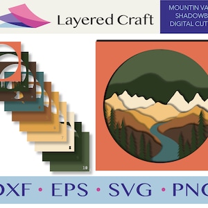 Mountain Nature Shadowbox SVG 3D Layered Shadow Box Mountain Valley ...