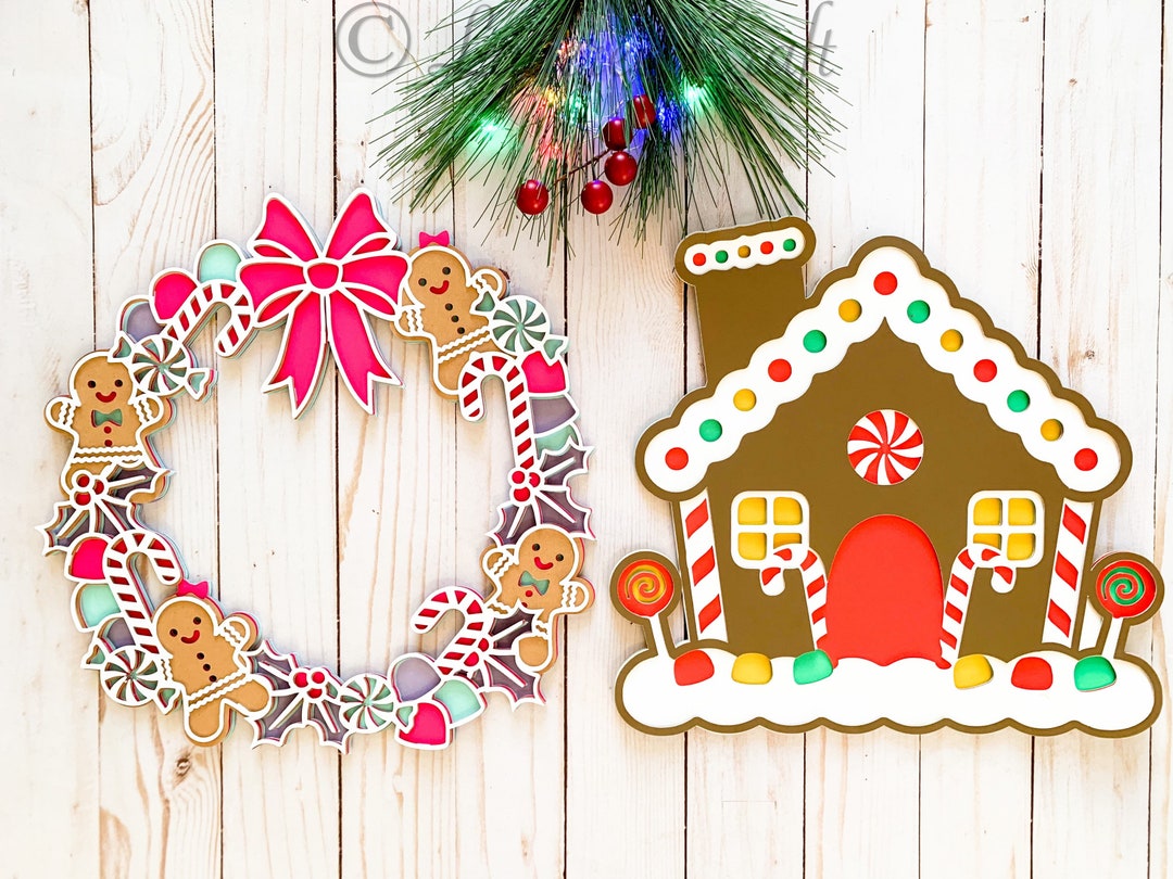 3D Gingerbread Bundle- Gingerbread House and Gingerbread Wreath Layered ...