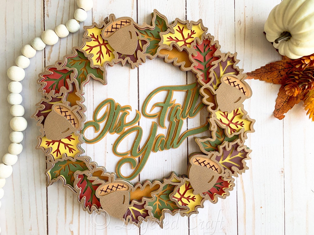 Fall Wreath Door Decoration Layered 3D Fall Yall Leaf 3D Wreath Digital ...