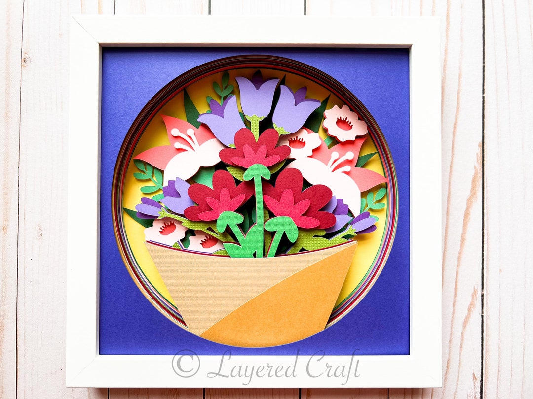 3D Floral Bouquet Shadow Box Gift Paper Flowers 3D Flower Bouquet ...