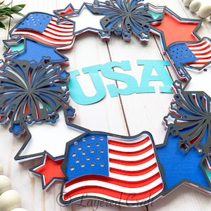 4th of July- USA Stars and Stripes Patriotic 3D SVG Door Wreath ...