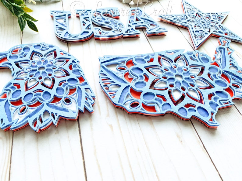 3D 4th of July America USA Mandala Bundle - Layered Digital Cut File - Etsy
