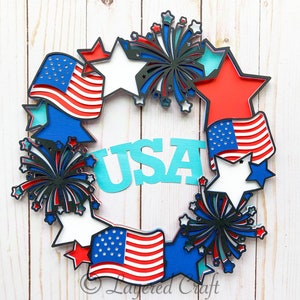 4th of July- USA Stars and Stripes Patriotic 3D SVG Door Wreath ...