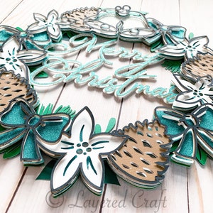 3D Merry Christmas Poinsettia Winter Foliage Wreath - Mandala Layered ...