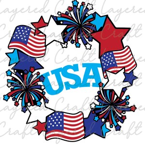 4th of July- USA Stars and Stripes Patriotic 3D SVG Door Wreath ...