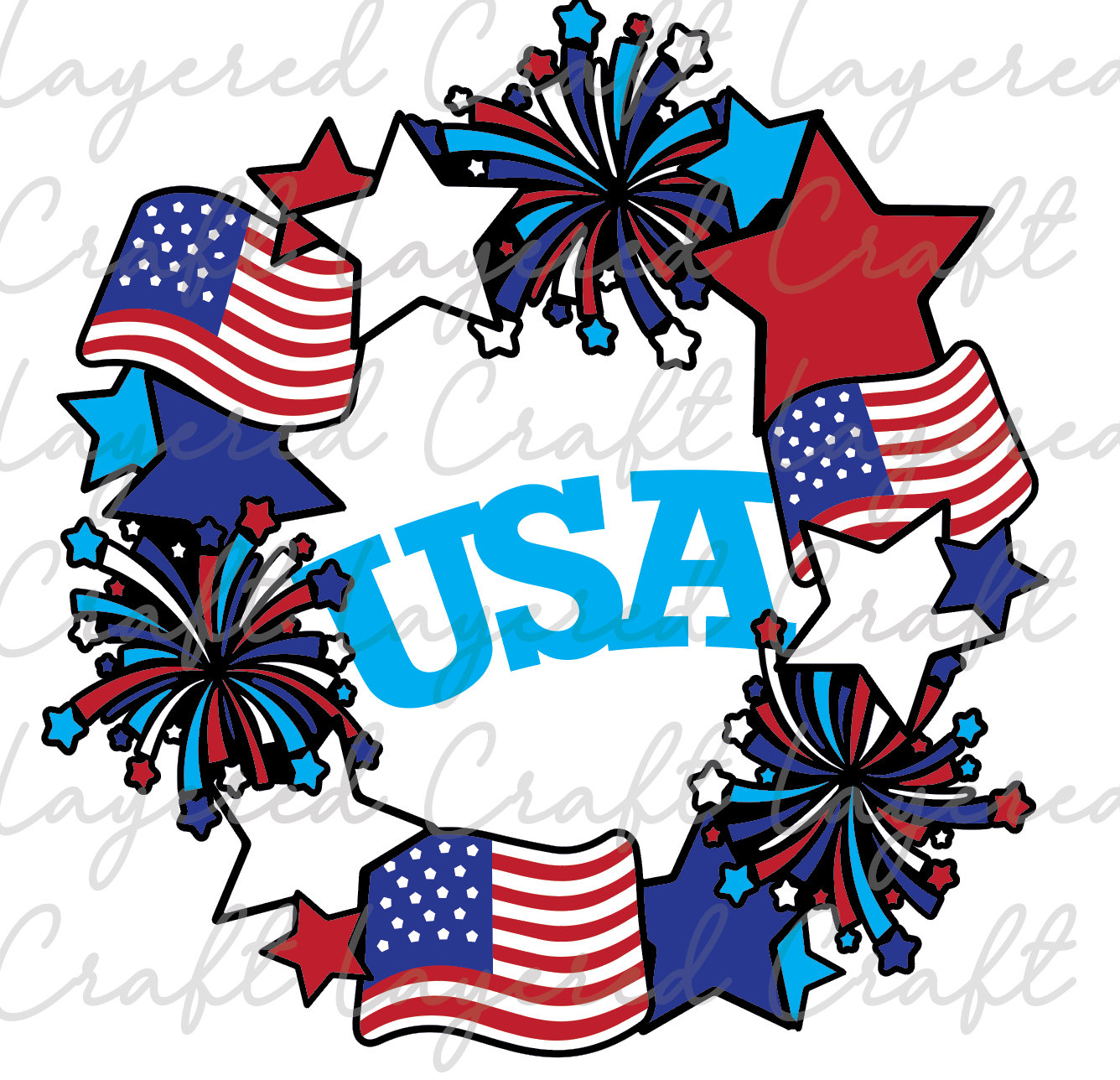 4th of July- USA Stars and Stripes Patriotic 3D SVG Door Wreath ...