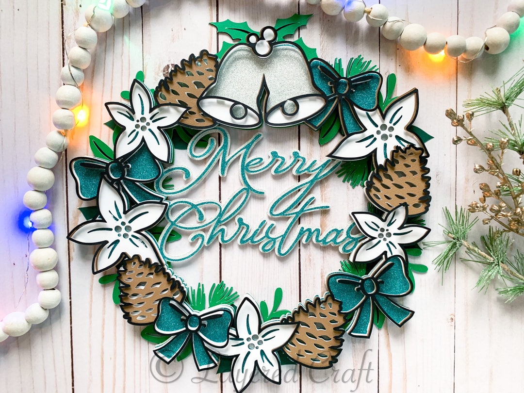3D Merry Christmas Poinsettia Winter Foliage Wreath - Mandala Layered ...