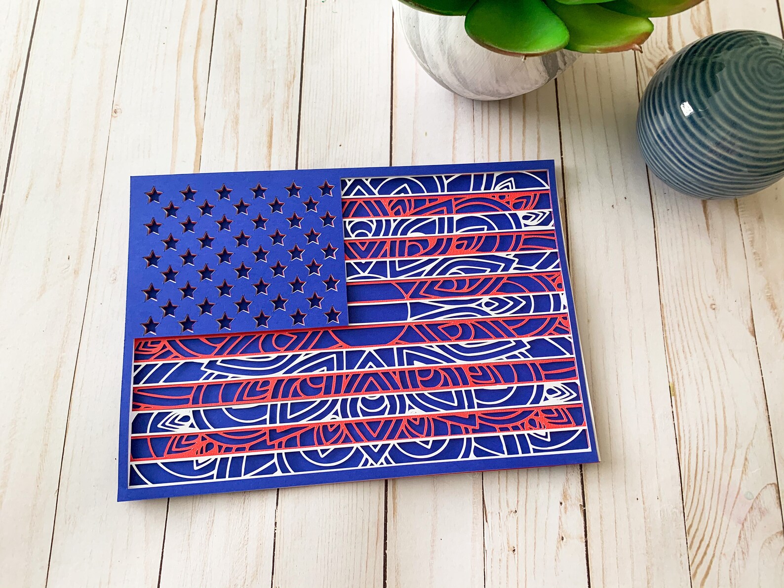 3D USA American Flag Mandala Layered Digital Cut File - Etsy