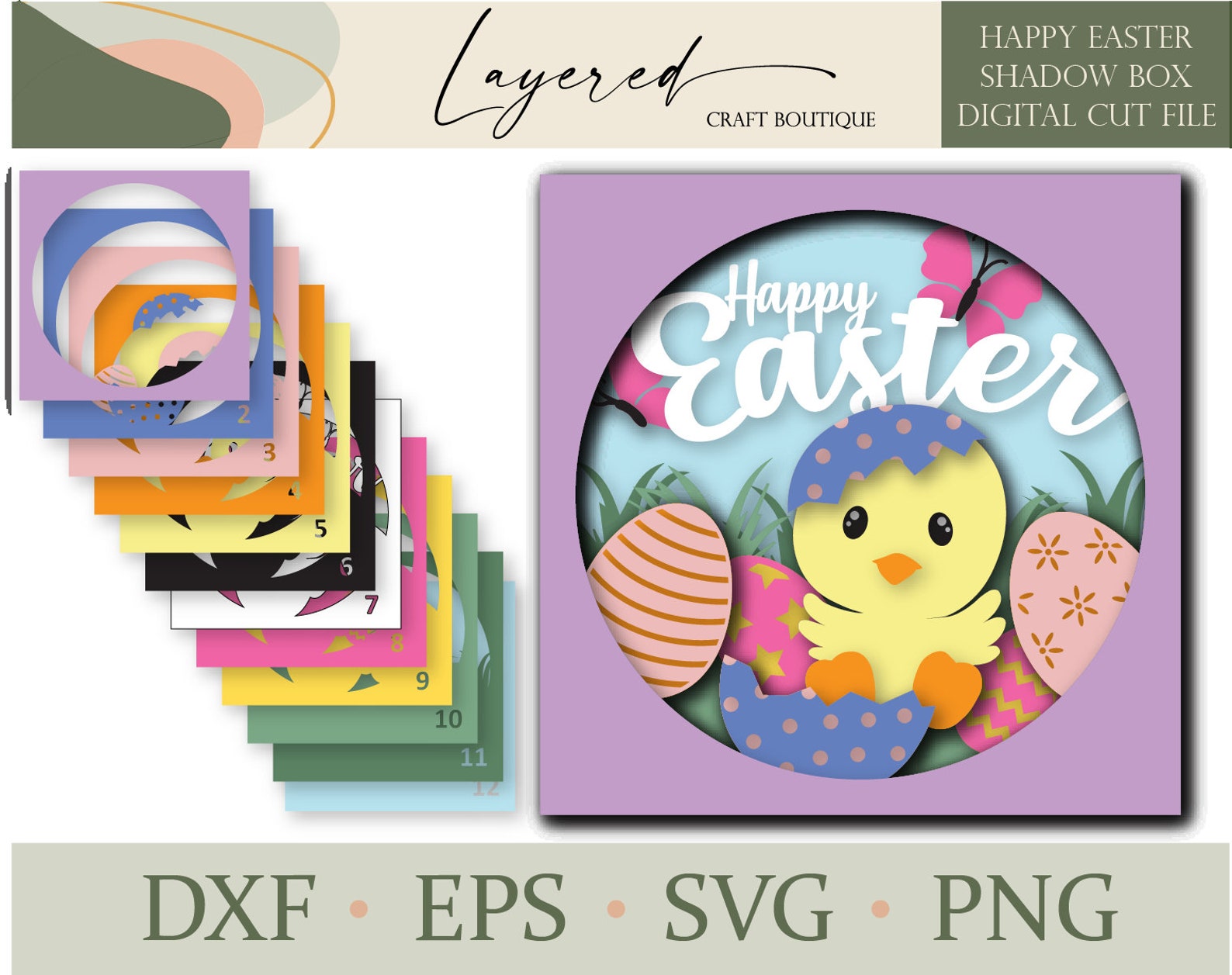 3D Happy Easter Shadow Box Layered 3D SVG- Mandala Layered Digital Cut ...