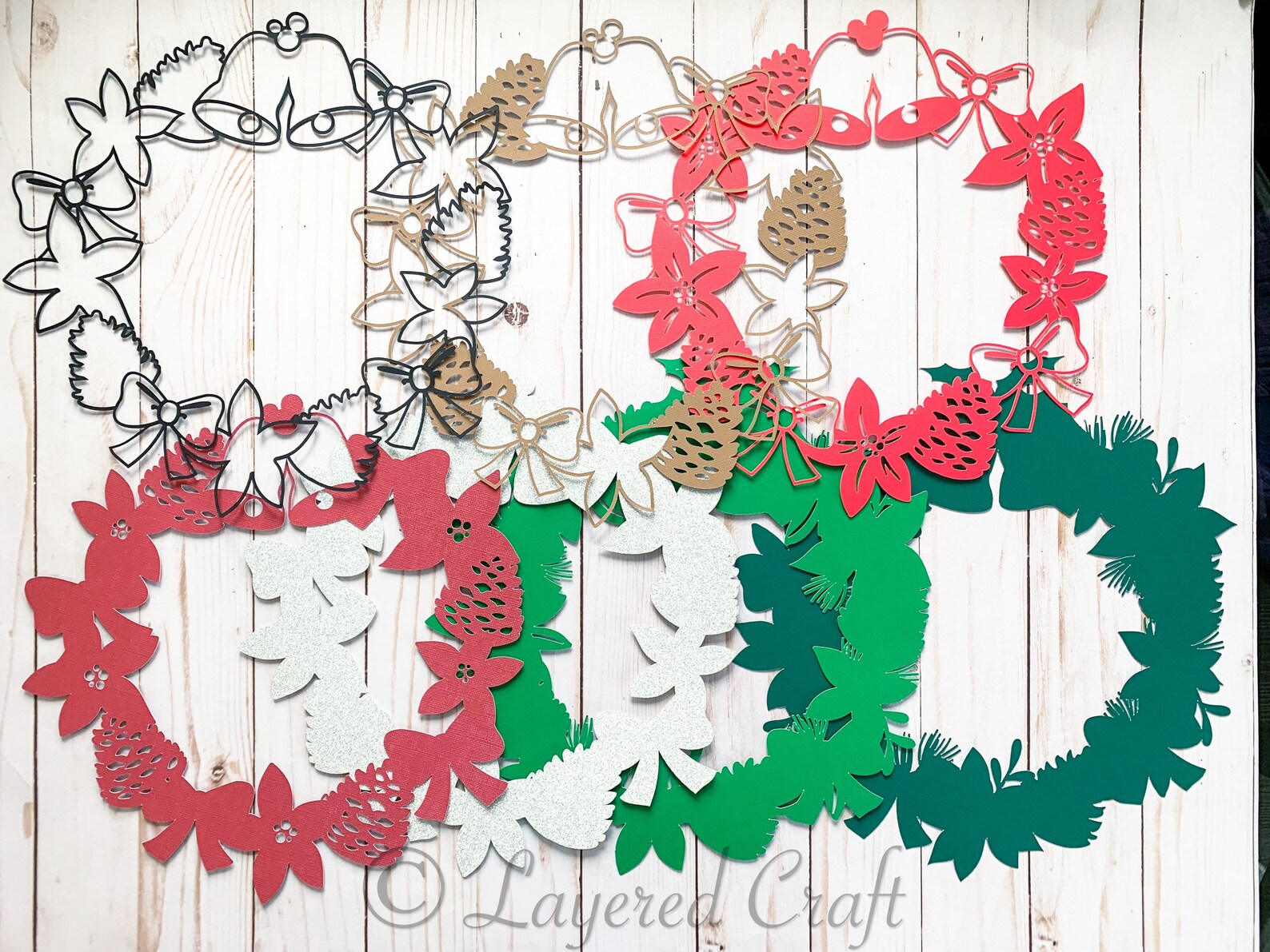 Christmas Wreath Poinsettia Flower Wreath Holiday Door Decorations DIY ...
