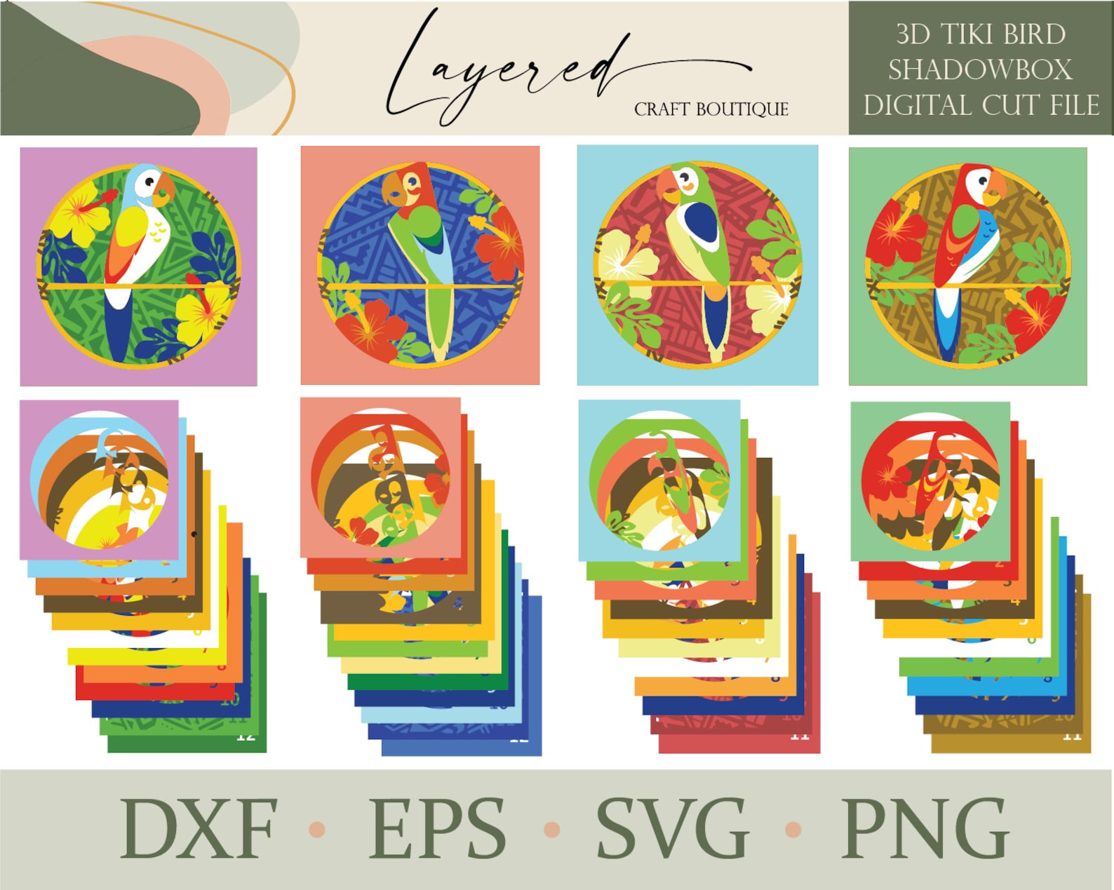 Tiki Bird, 3D SVG, Tiki Room, Tiki Bar, Parrot Shadow Box, Shadowbox ...