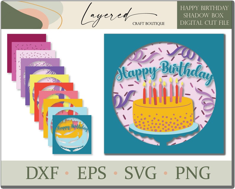3D Layered Happy Birthday Shadow Box Paper Craft – Digital Cutting File ...