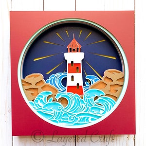 Lighthouse Shadowbox Ocean Decor Light House Wall Art Craft Waves ...