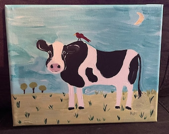 Folk Art Cow - Etsy