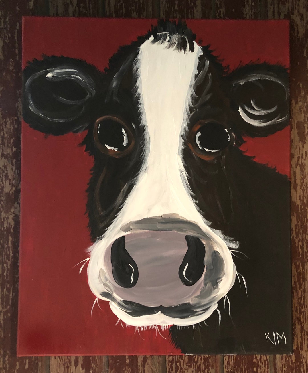 Vaca blanca negra pintando sobre lienzo. Texto original en - Etsy España