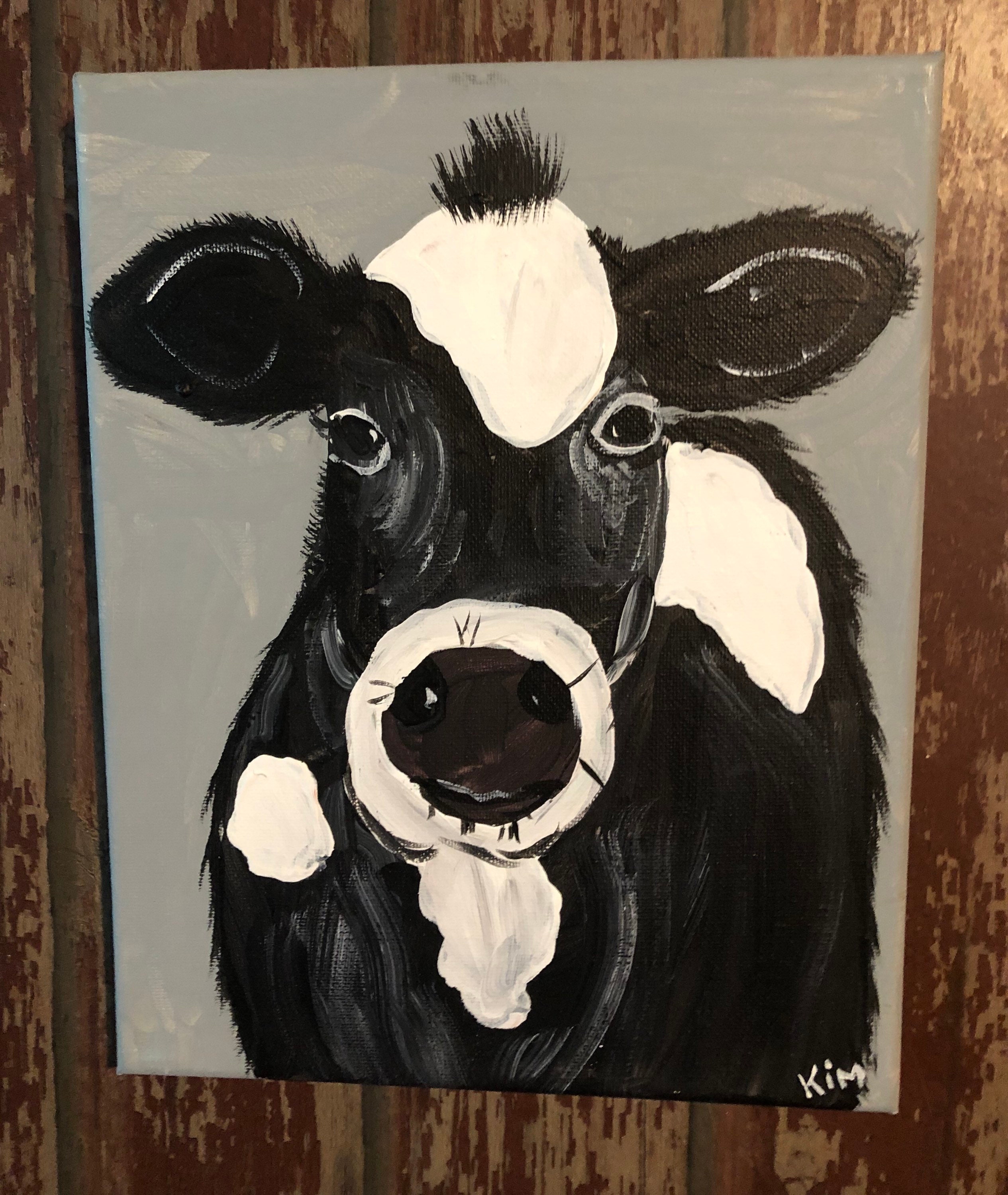 Vaca blanca negra pintando sobre lienzo. Texto original en. Artista de ...