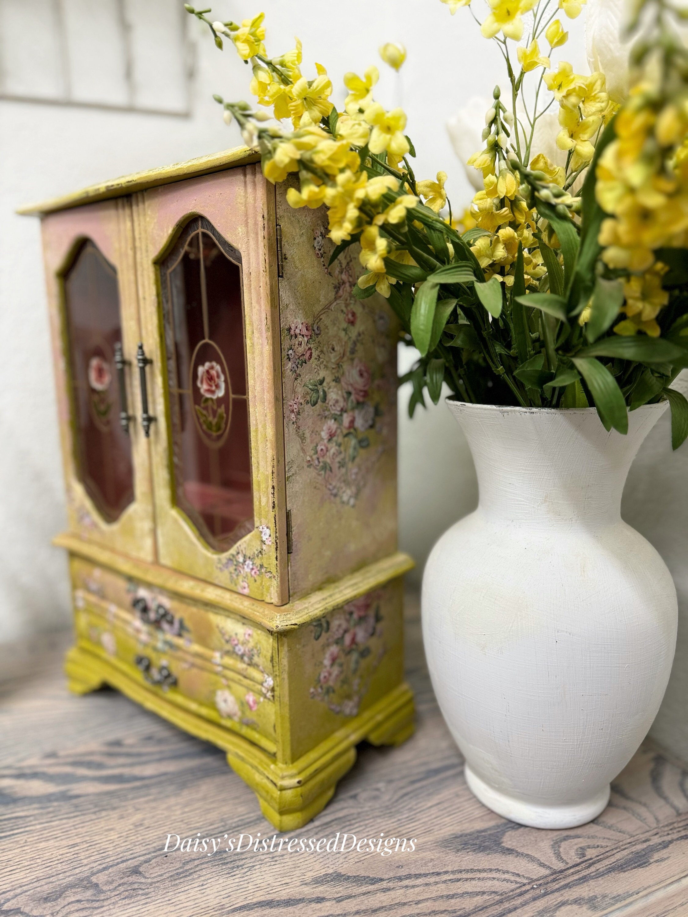 Large Jewelry Box Hand Painted Bohemian Yellow Green Distressed - Etsy