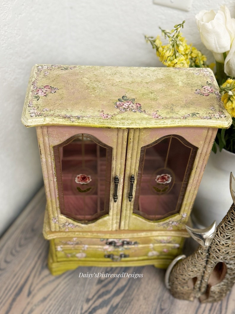 Large Jewelry Box Hand Painted Bohemian Yellow Green Distressed - Etsy